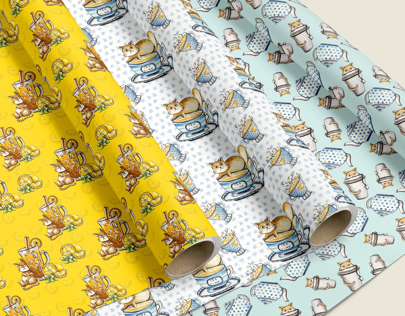 Cats & Tea Digital Papers Cute Kittens Seamless Patterns Cups - Etsy