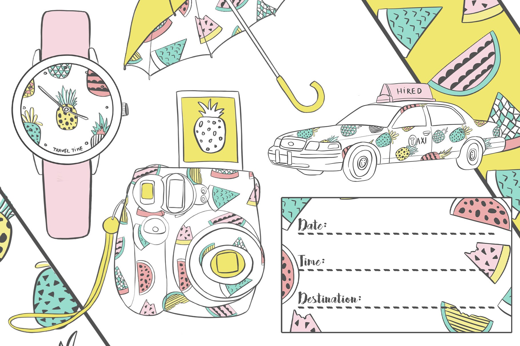 Pineapple and watermelon Digital planner stickers Erin condren | Etsy