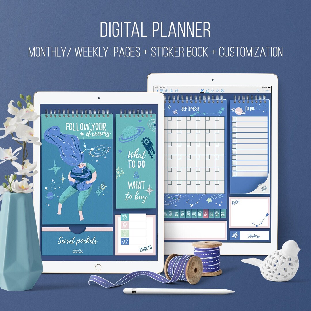 Undated Digital Planner Monthly Weekly Planner Sticker Book Goodnotes ...