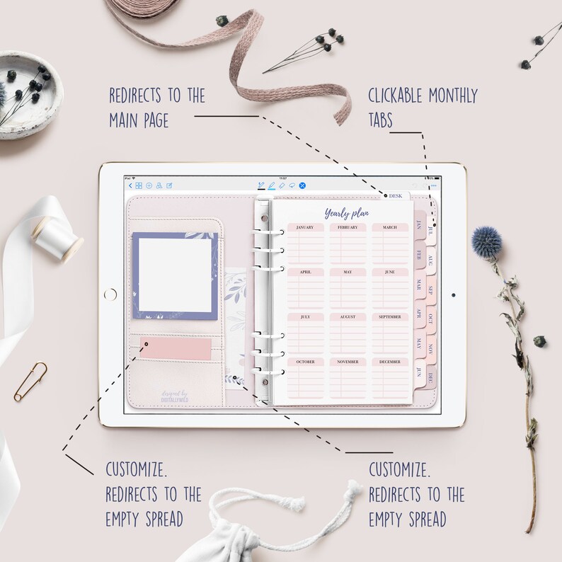 Floral Digital Planner Undated Monthly Weekly Planner Digital Notebook ...