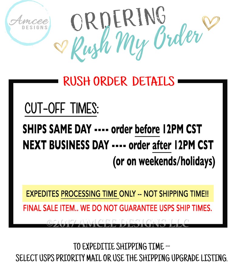 Rush My Order / Expedite Processing Time Only / Amcee Designs - Etsy