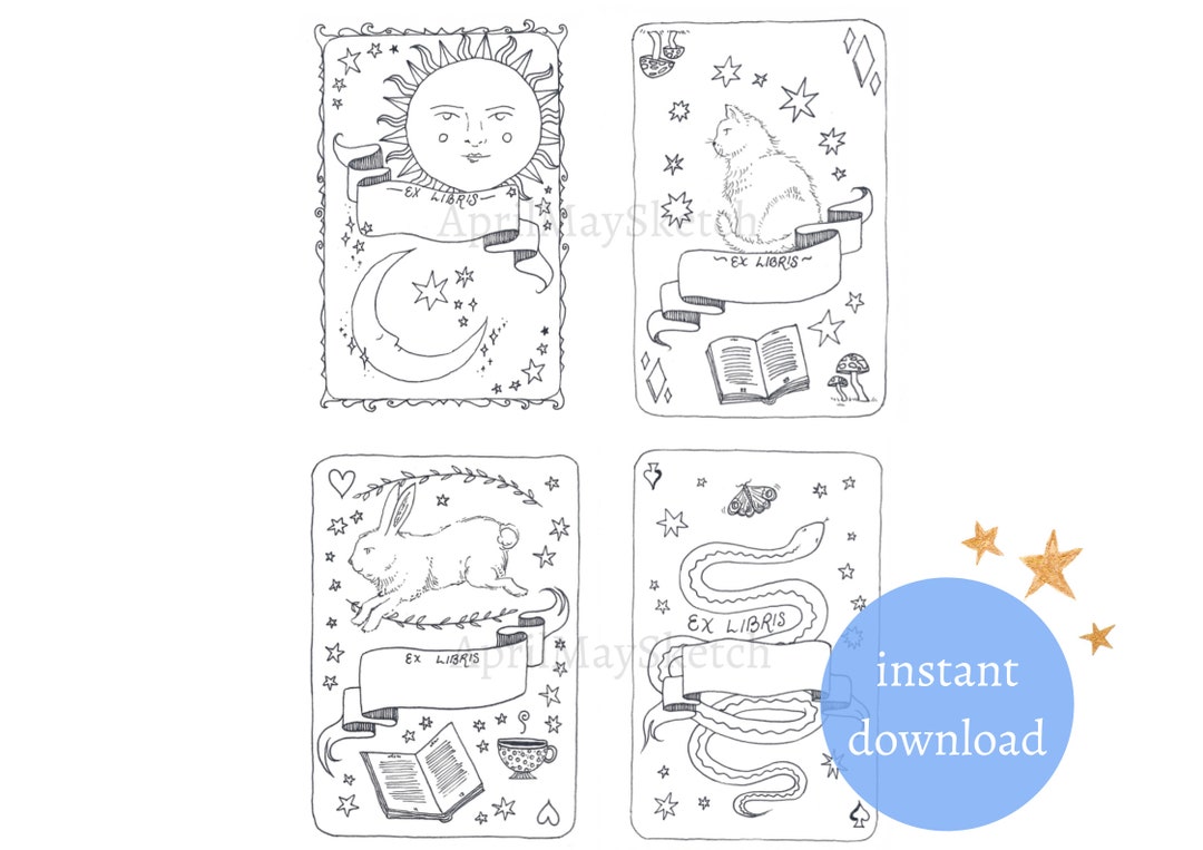 Ex Libris Bookplates Digital Printable | Hand-drawn - Etsy