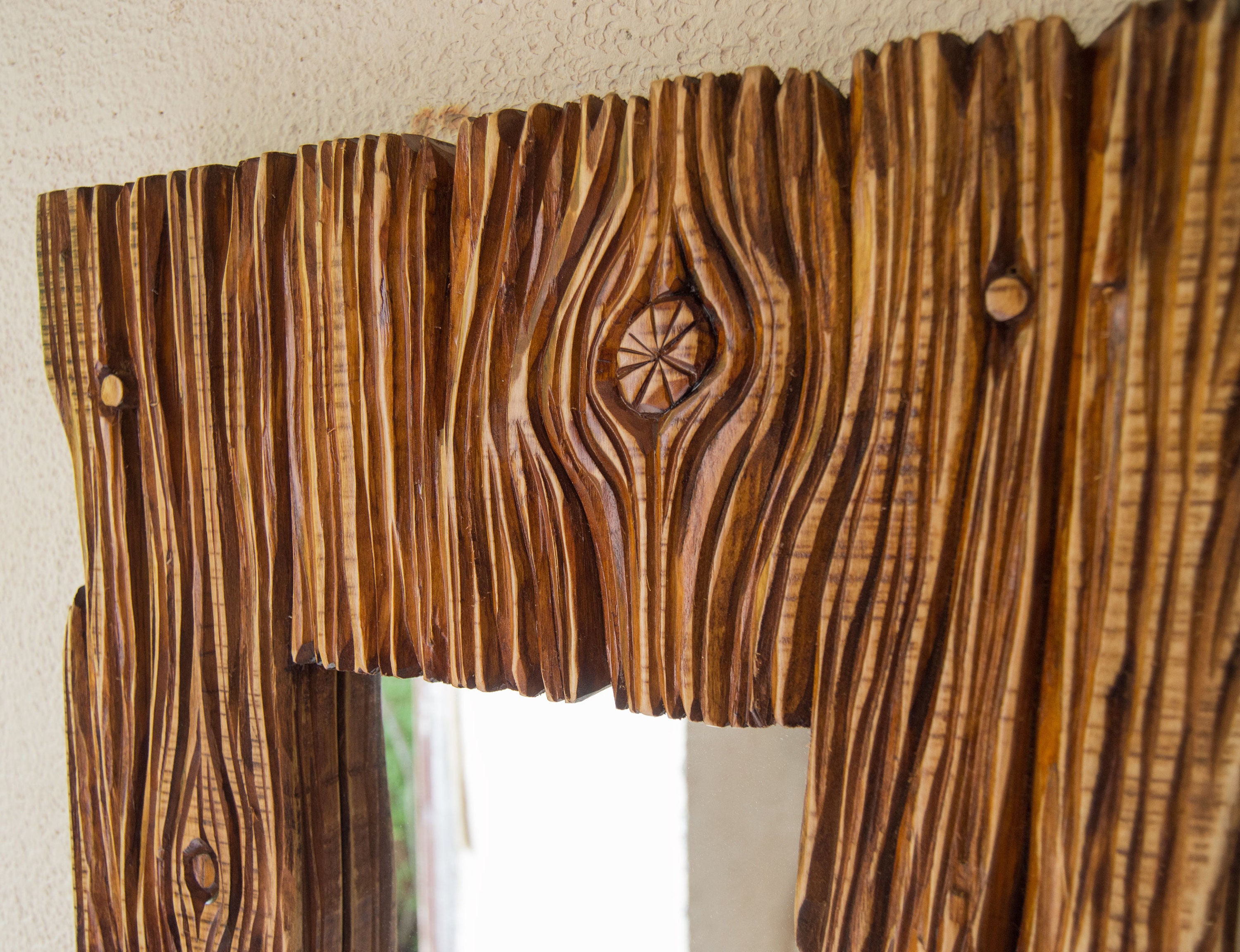 Hand Carved Wooden Frame Mirror - Etsy