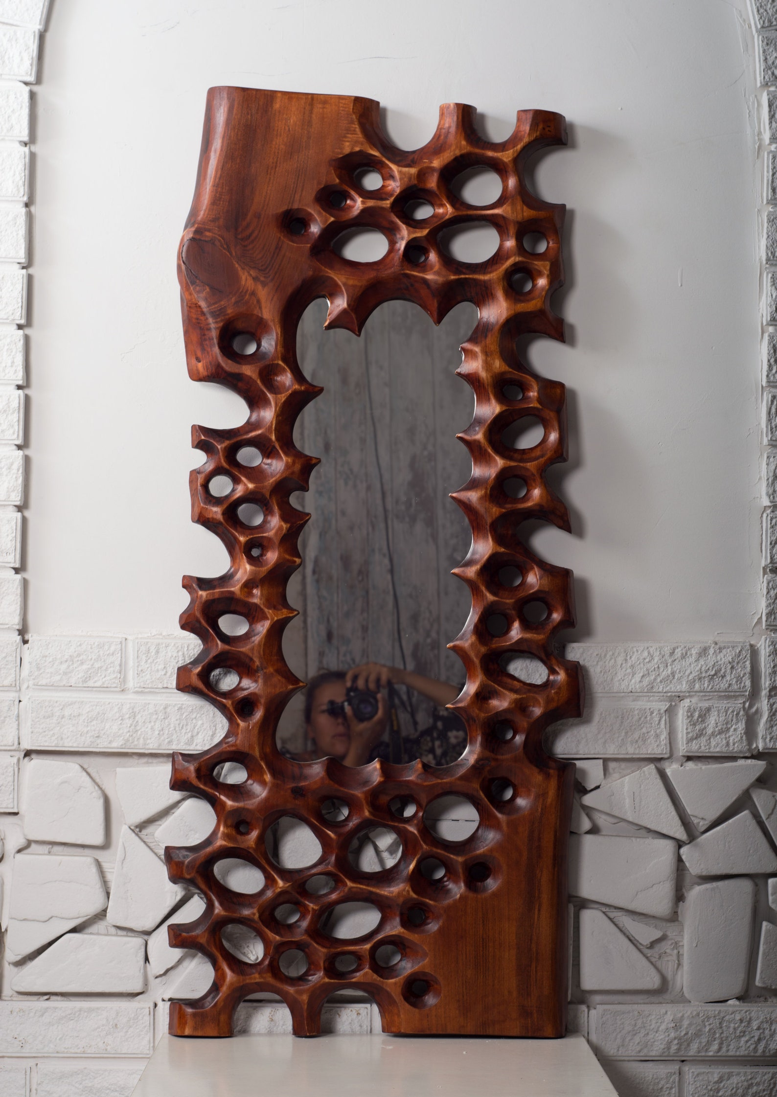 Hand Carved Wooden Frame Mirror - Etsy