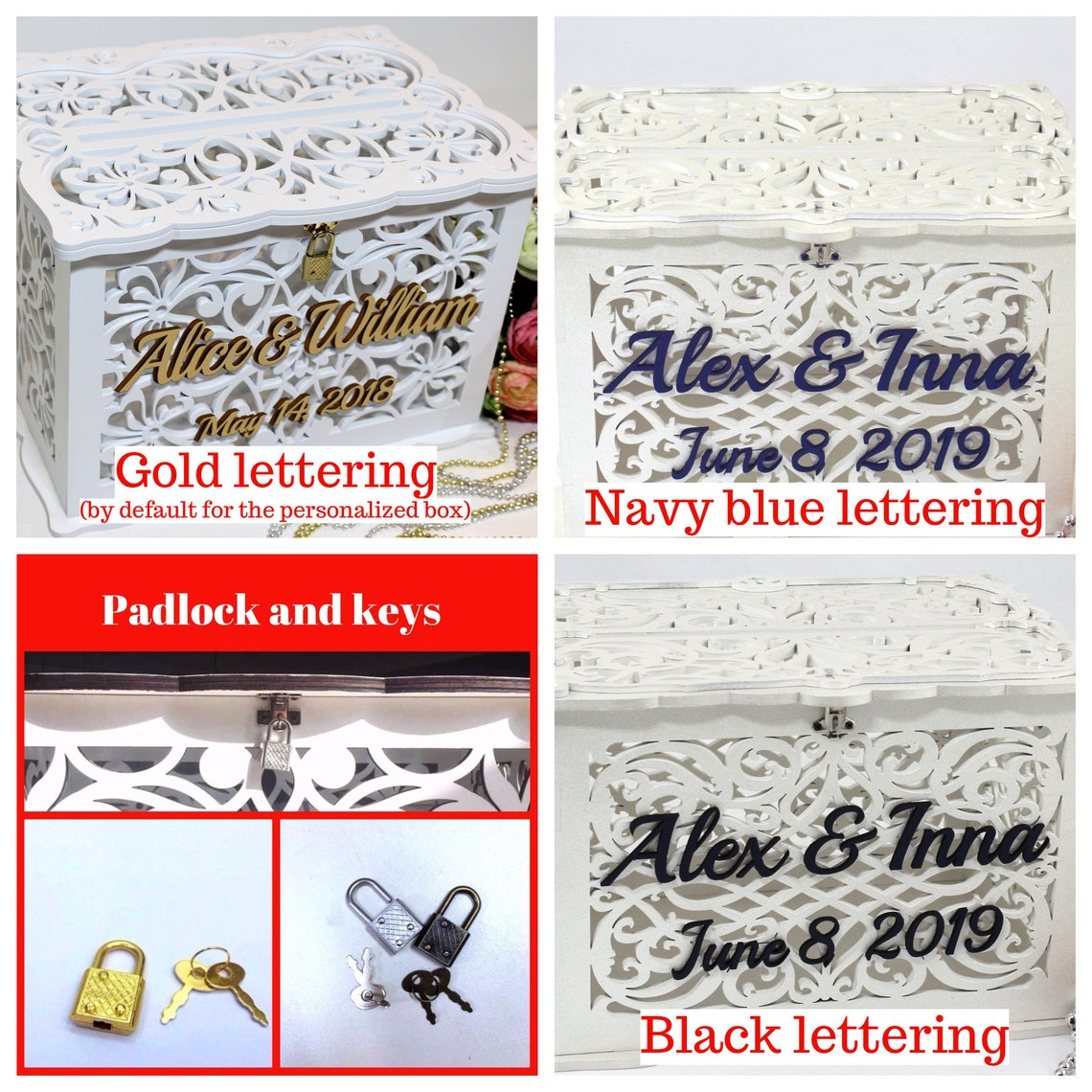 Personalized Ivory Card Box for Wedding With Slot and Lock - Etsy