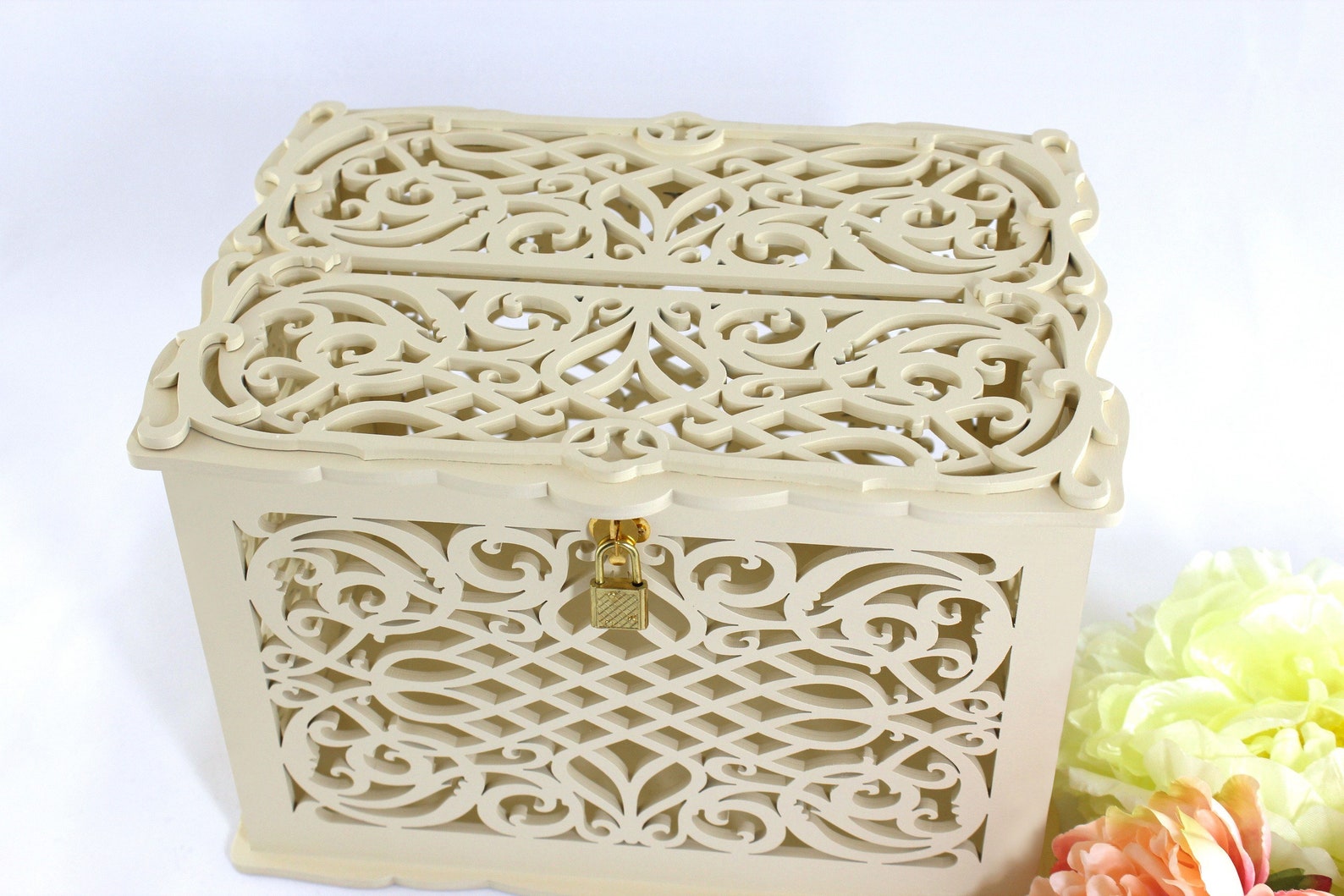 Personalized Ivory Card Box for Wedding With Slot and Lock - Etsy