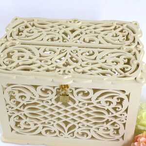 Personalized Ivory Card Box for Wedding With Slot and Lock, Wedding ...