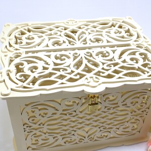 Personalized Ivory Card Box for Wedding With Slot and Lock, Wedding ...