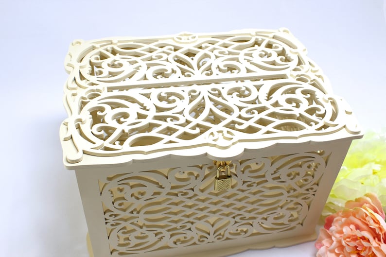 Personalized Ivory Card Box for Wedding With Slot and Lock - Etsy