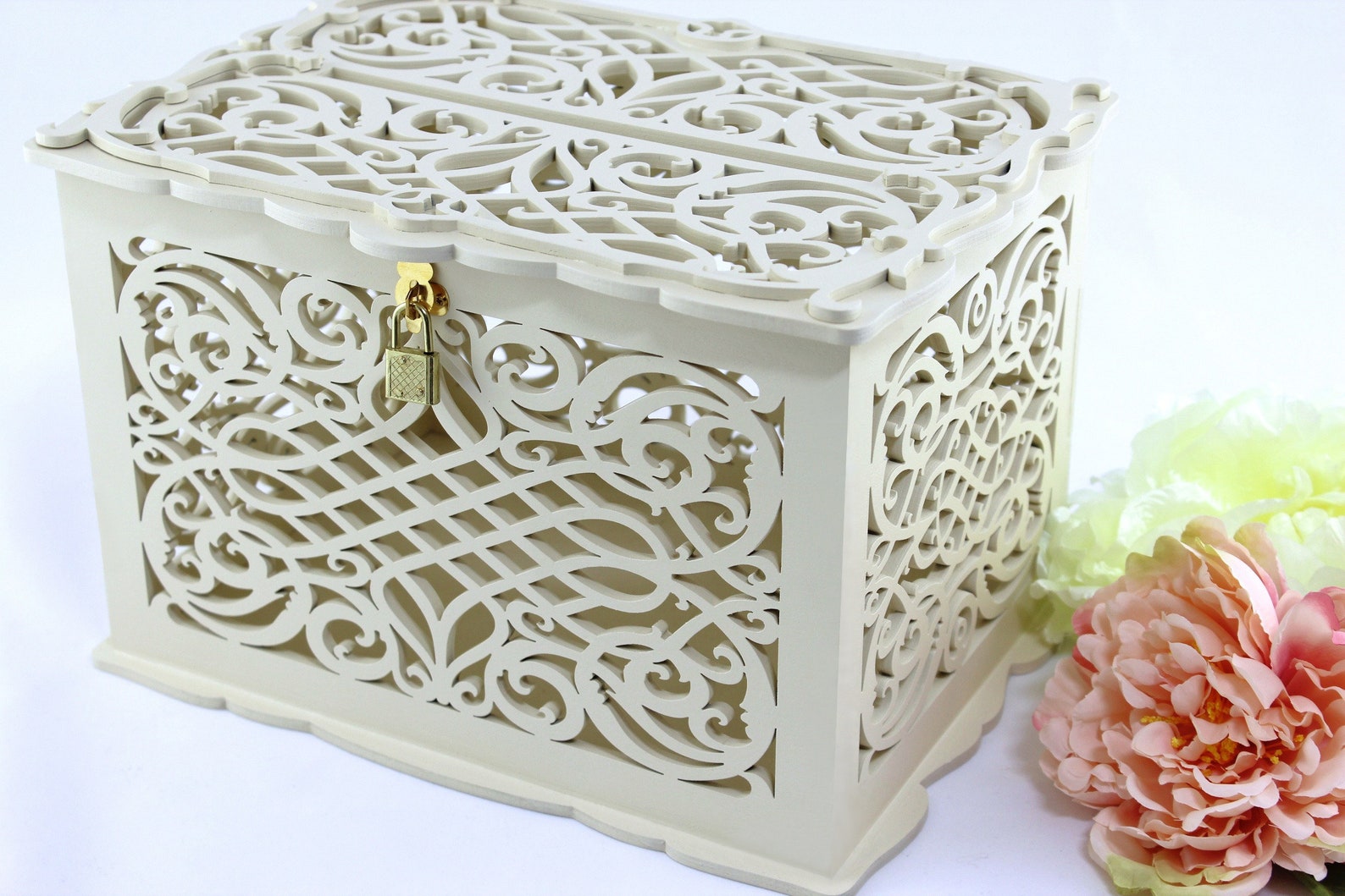 Personalized Ivory Card Box for Wedding With Slot and Lock - Etsy