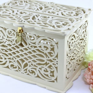 Personalized Ivory Card Box for Wedding With Slot and Lock, Wedding ...