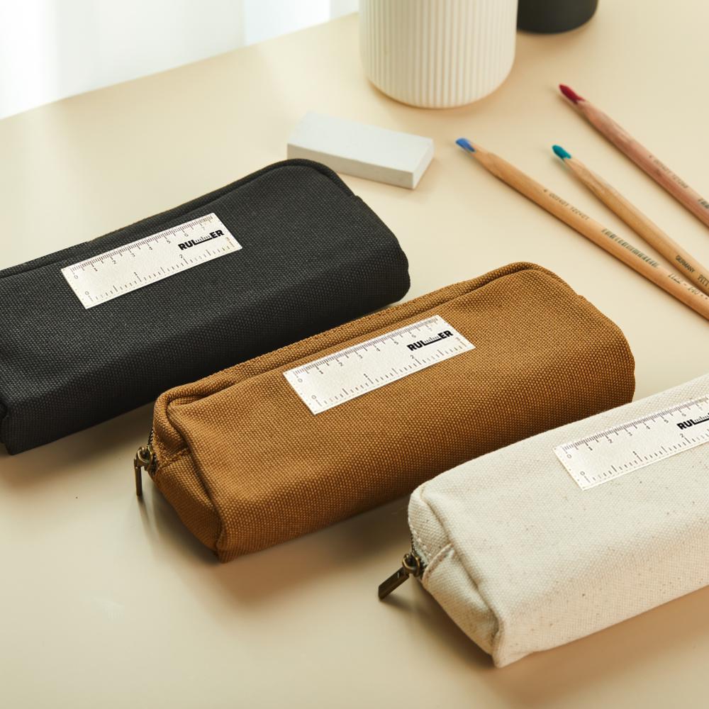 Canvas Pencil Case Pouch With Ruler Simple Spacious Design School ...