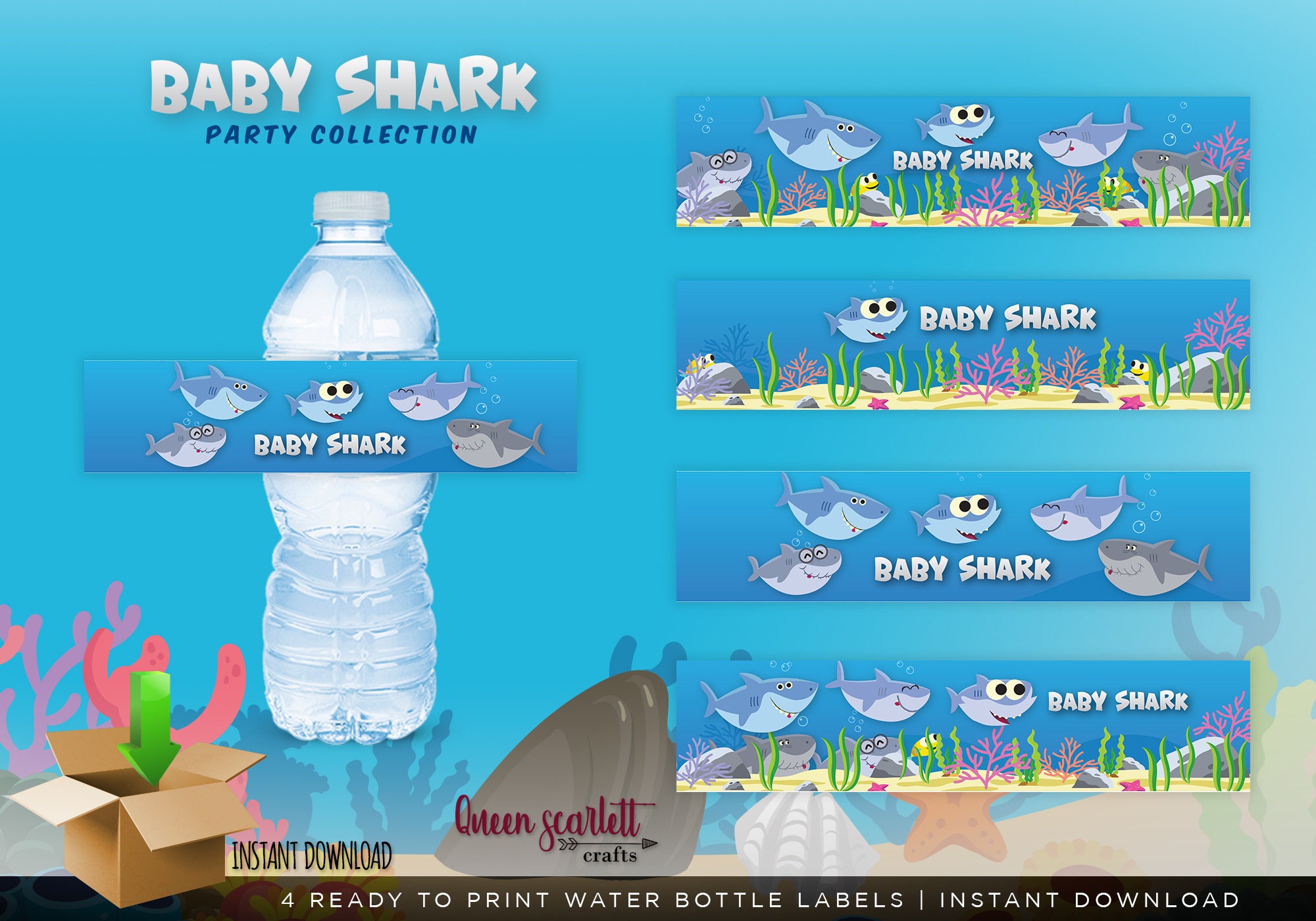 Baby Shark Party Water Bottle Label INSTANT DOWNLOAD Ready to Print ...