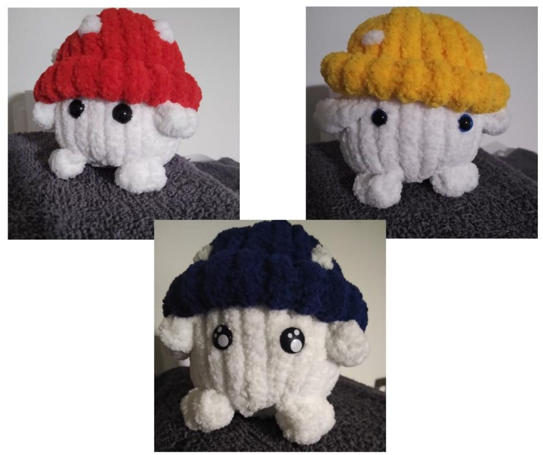 Mushy Plushie Mushroom Pal for Fall Fun, Hand Knitted, Various Colors ...