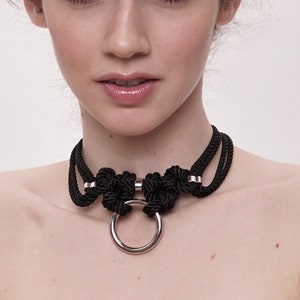 KUBI Choker in Black O-ring Submissive Collar Rope Bondage Shibari for ...