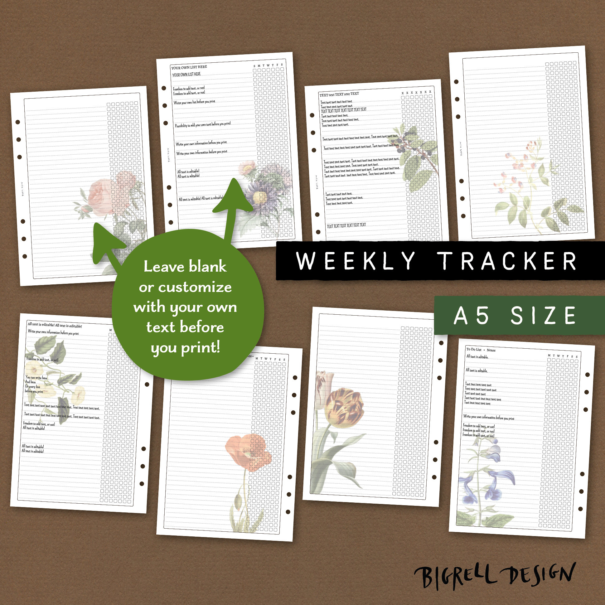 Weekly Tracker. Editable Printable Notepaper and List Making Insert ...