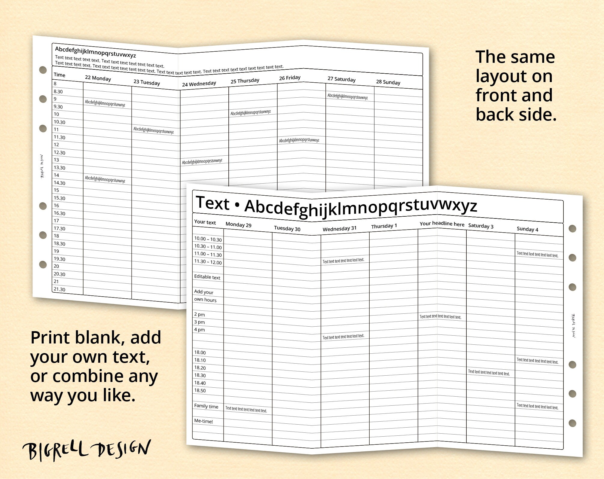 Weekly Time Chart With Your Own Time/hours. Editable Printable - Etsy