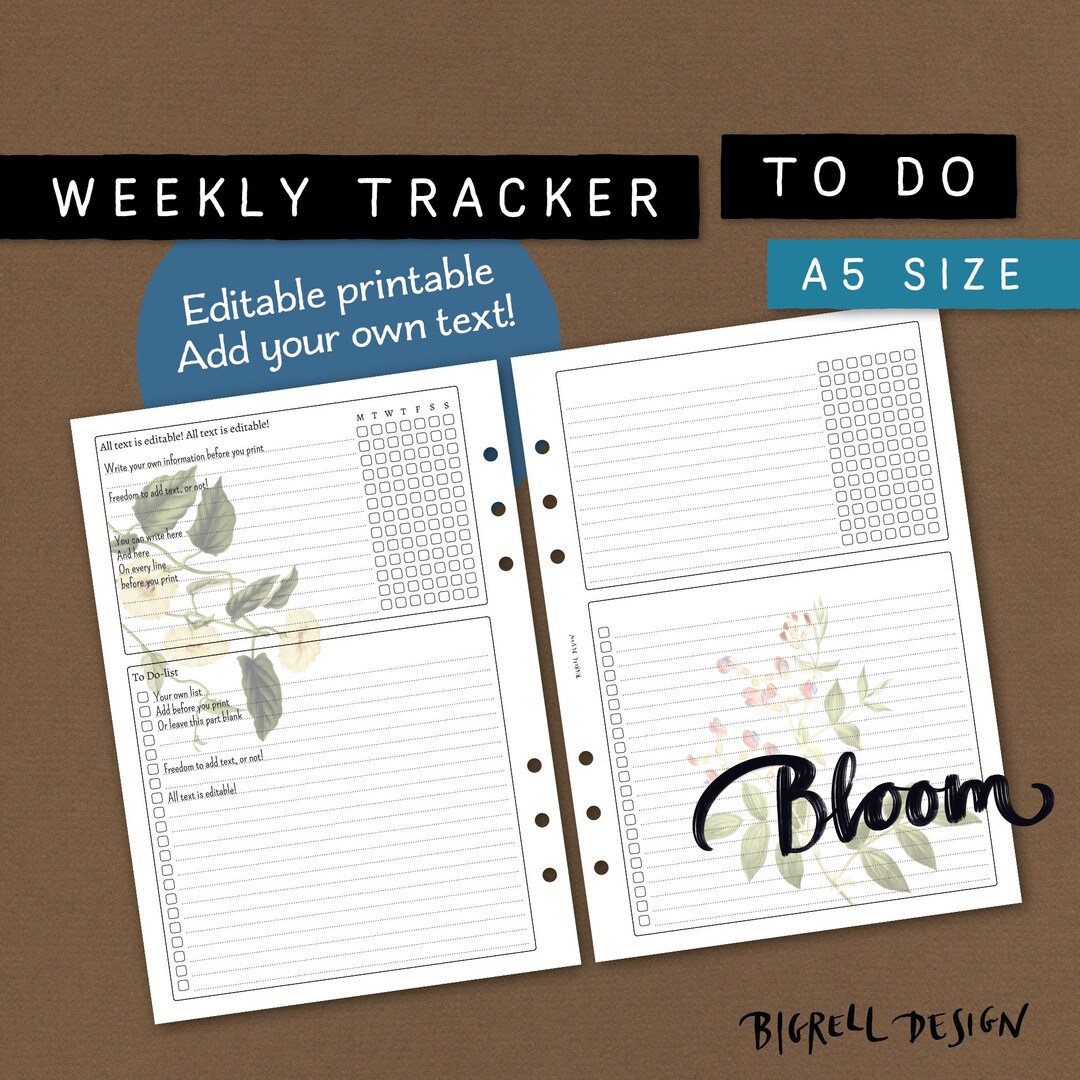 Weekly Tracker and to Do List. Editable Printable Notepaper and List ...