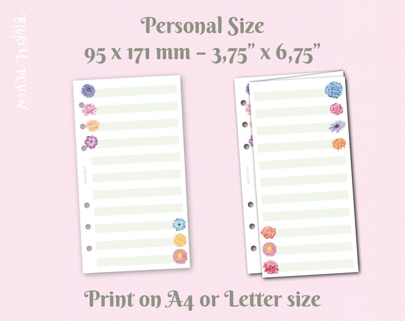 Printable Notepaper for Filofax Personal Size and More. Fold Out Note ...
