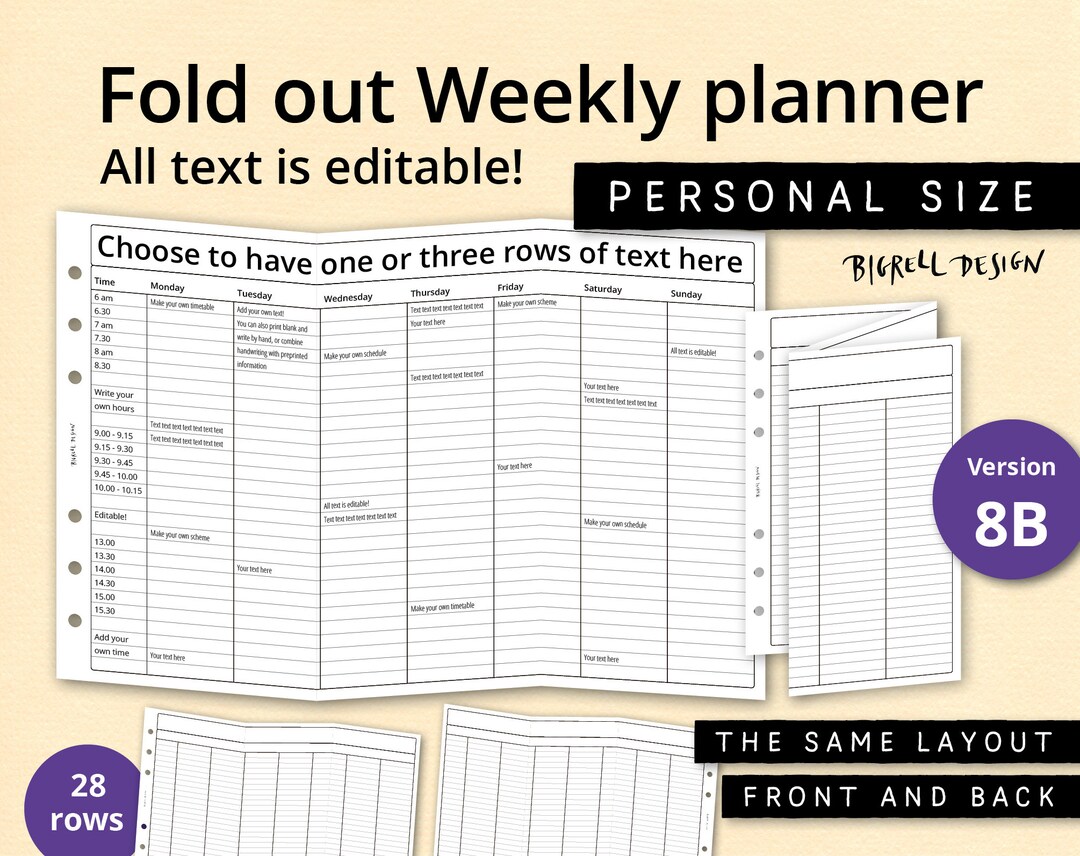 Weekly Time Chart With Your Own Time/hours. Editable Printable Weekly ...