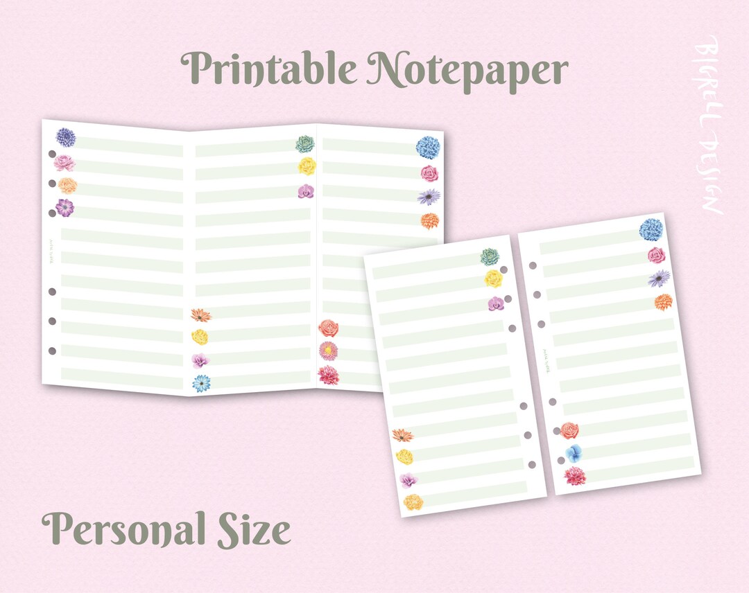 Printable Notepaper for Filofax Personal Size and More. Fold Out Note ...