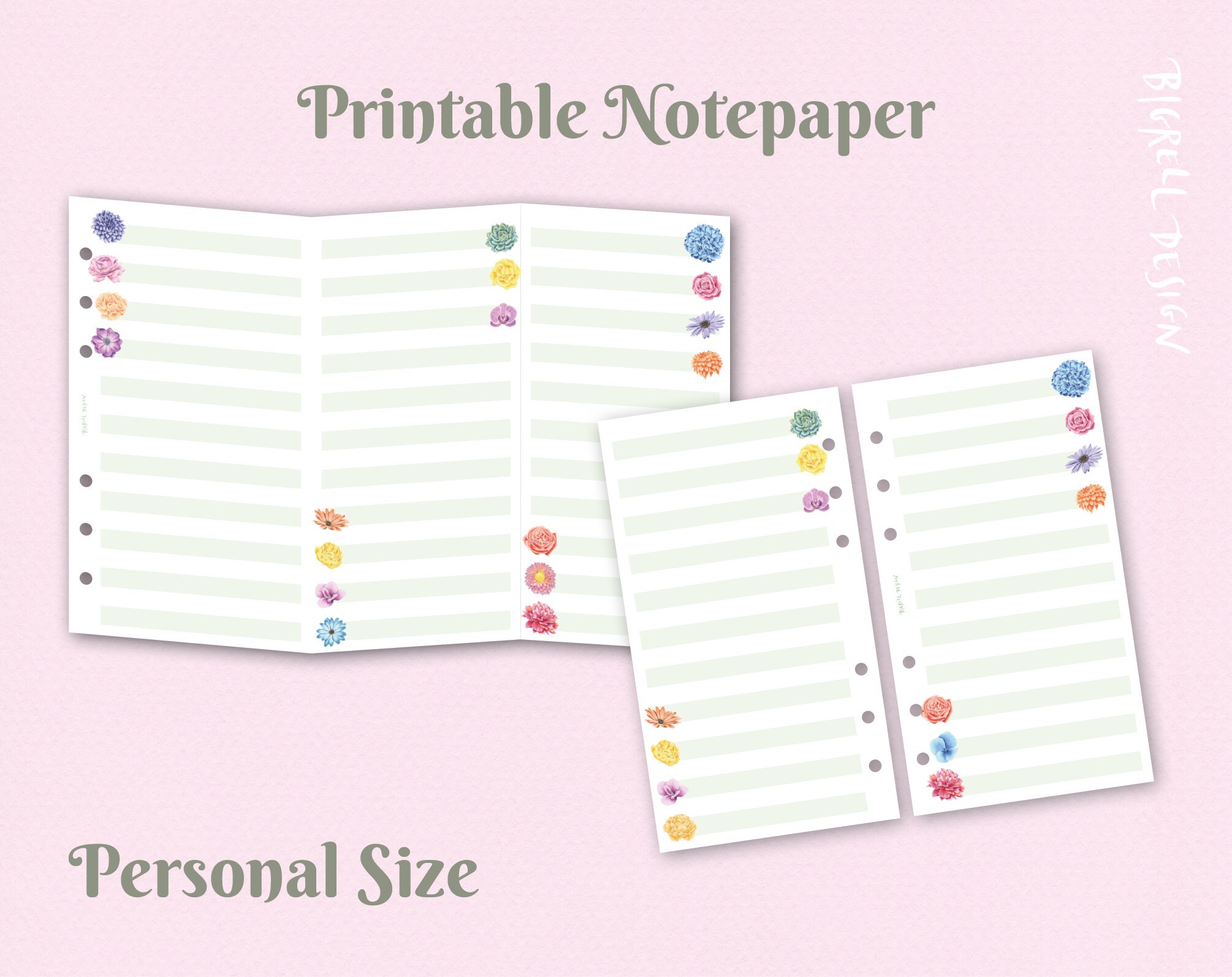 Printable Notepaper for Filofax Personal Size and More. Fold Out Note ...