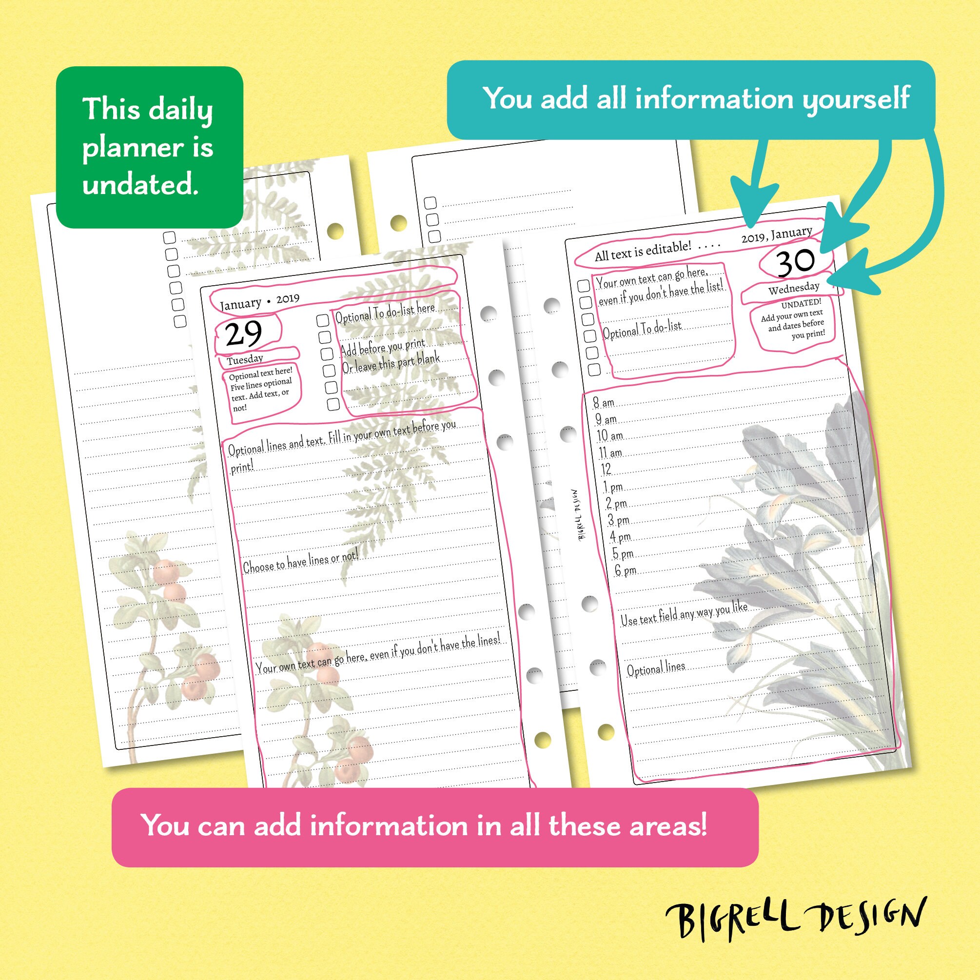 Undated Daily Planner. Editable Printable Daily Calendar. Add Your Own ...