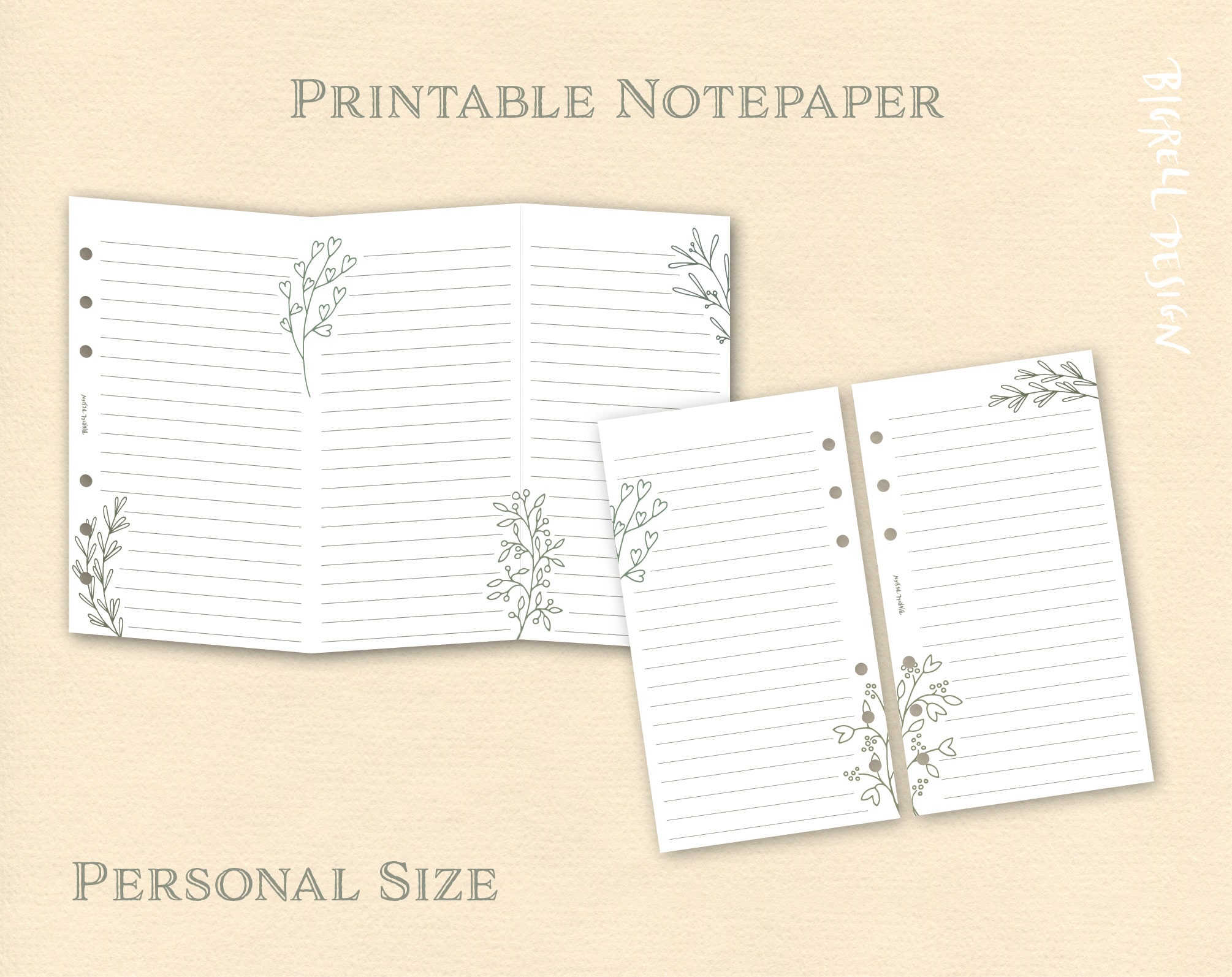 Printable Notepaper for Filofax Personal Size and More. Fold Out Note ...