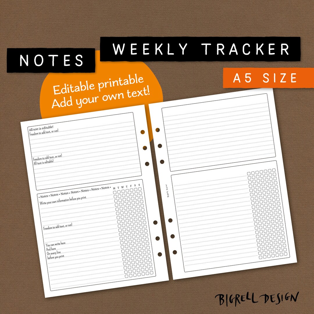 Notes and Weekly Tracker. Editable Printable Notepaper and List Making ...