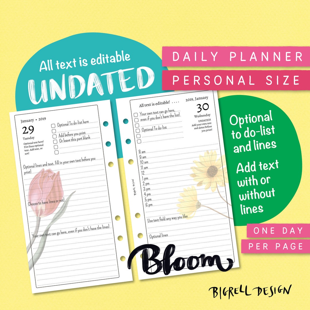 Undated Daily Planner. Editable Printable Daily Calendar. Add Your Own ...