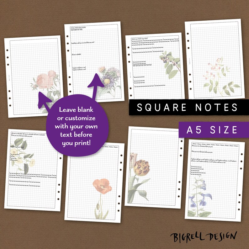 Square Grid Notes. Editable Printable Notepaper and List Making Insert ...