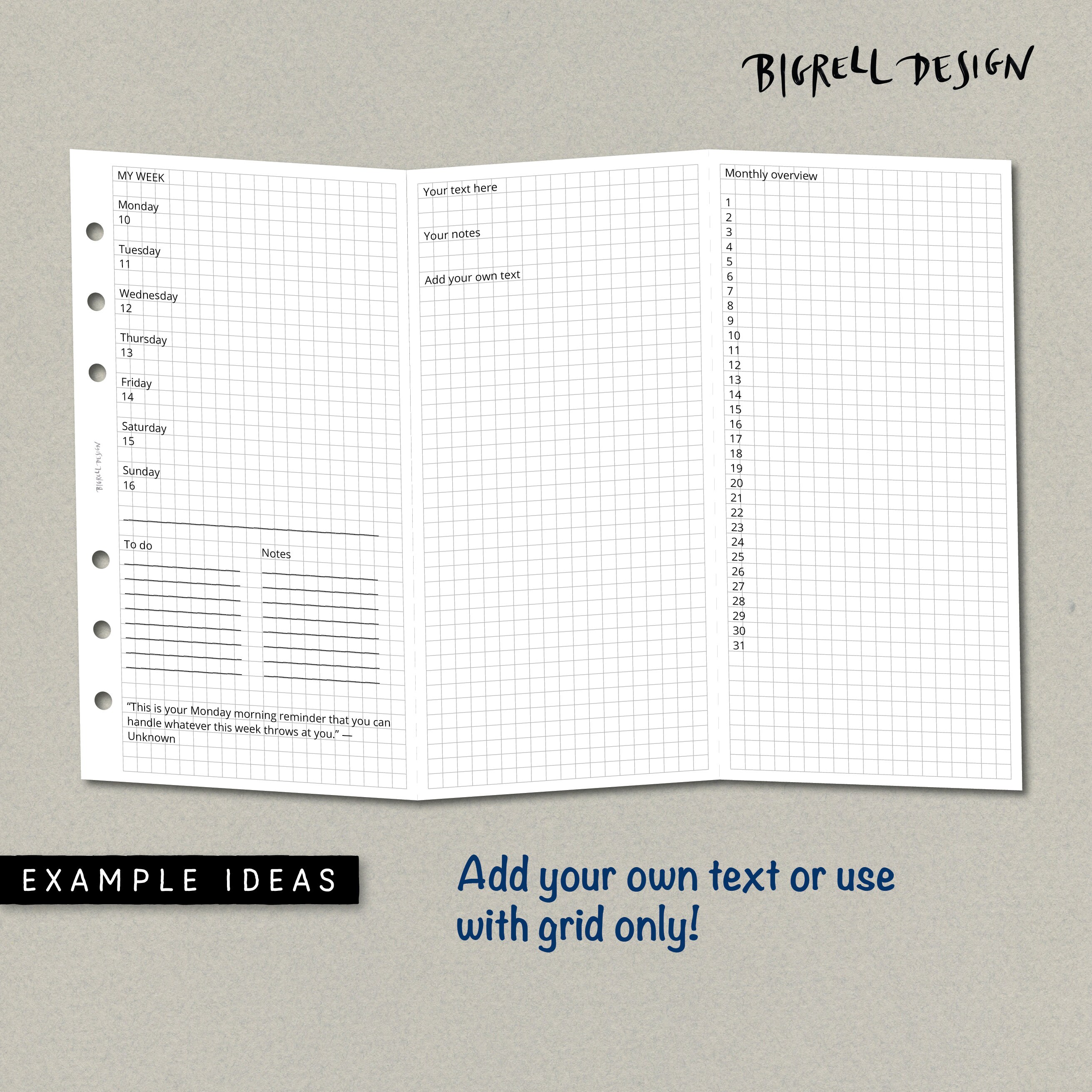 Grid Insert for Filofax. Editable Trifold Pages in Personal Size. 4 Mm ...