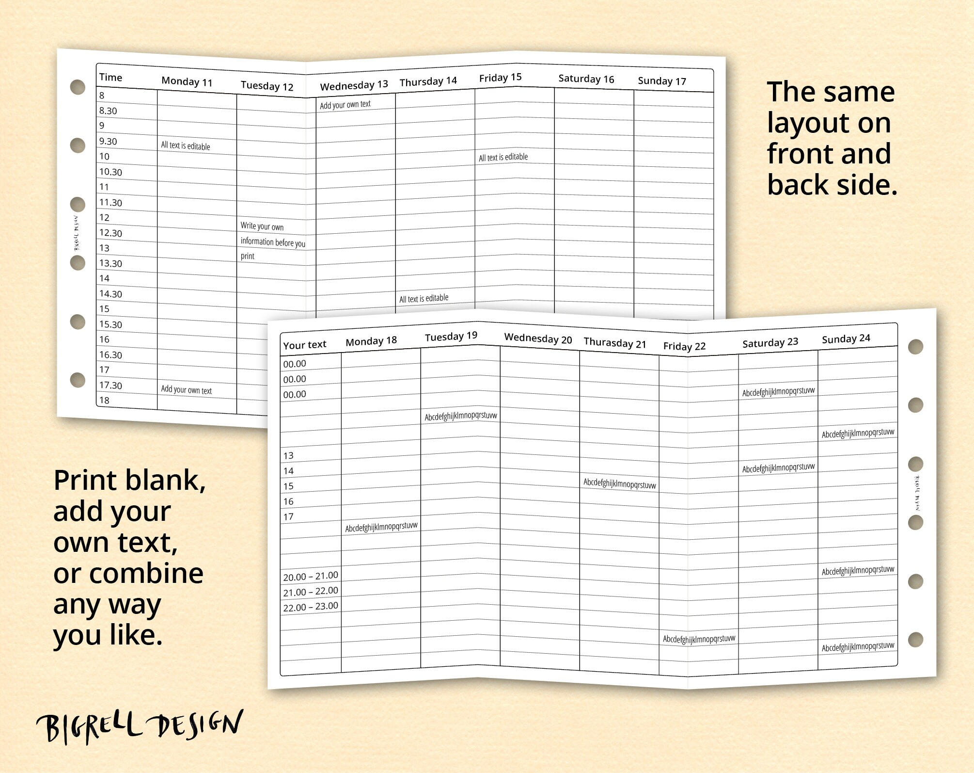 Weekly Time Chart With Your Own Time. Editable Printable Weekly Planner ...