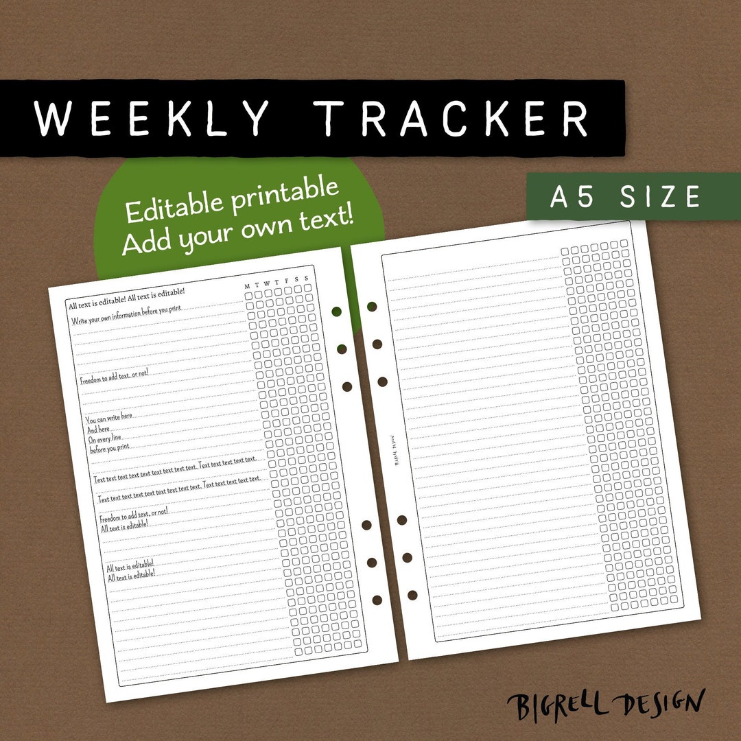 Weekly Tracker. Editable Printable Notepaper and List Making Insert ...