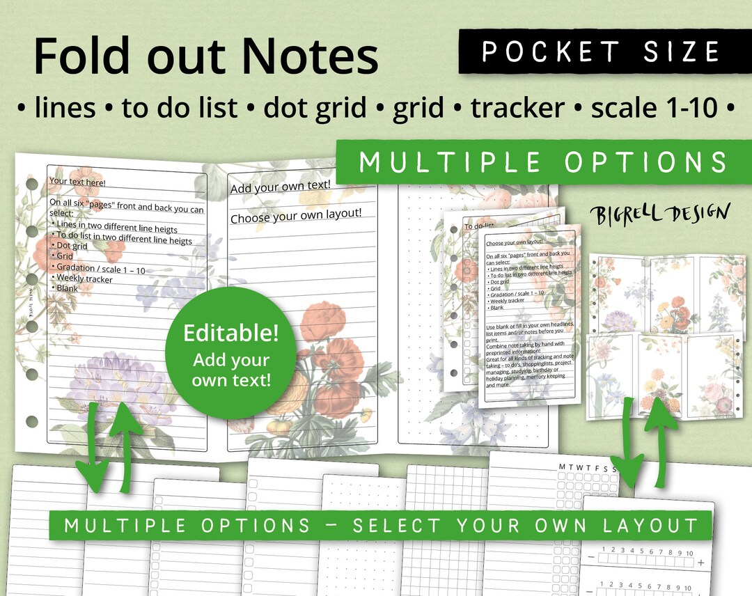 Note Paper. Editable Printable Fold Out Notes, to Do, Grid, Tracker ...