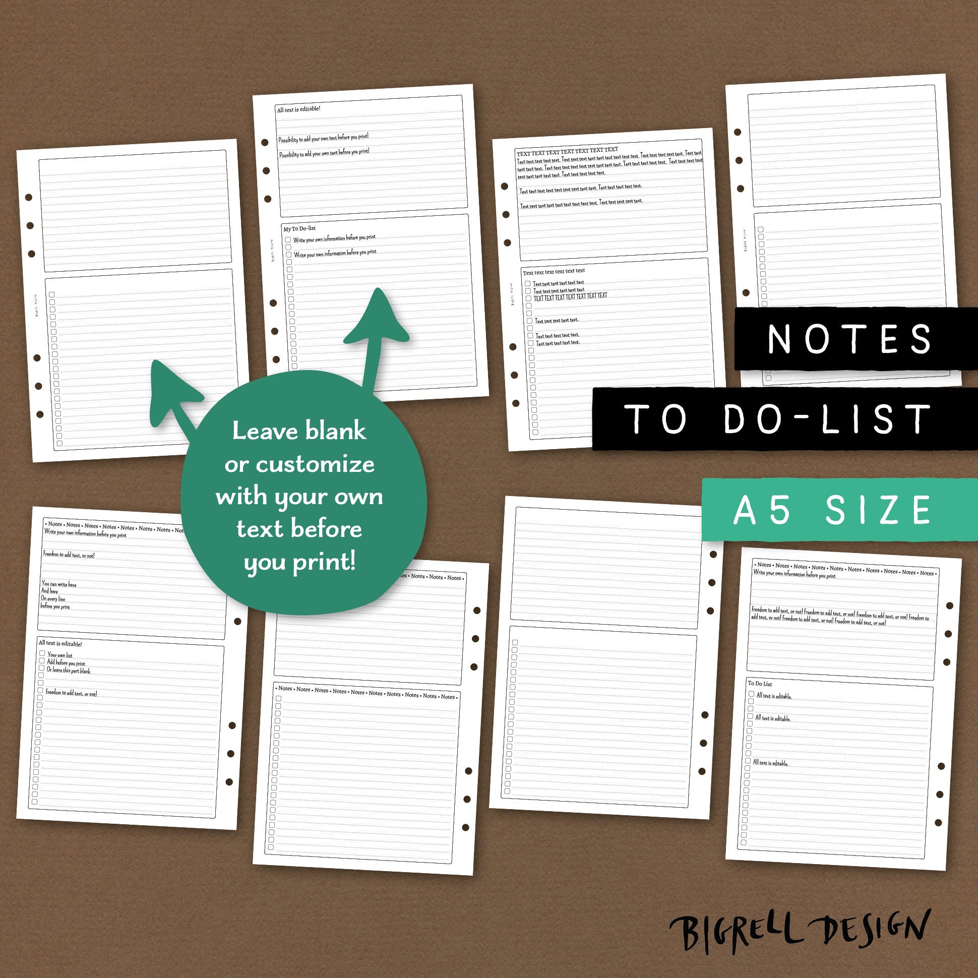 Notes and to Do-list. Editable Printable Notepaper and List - Etsy