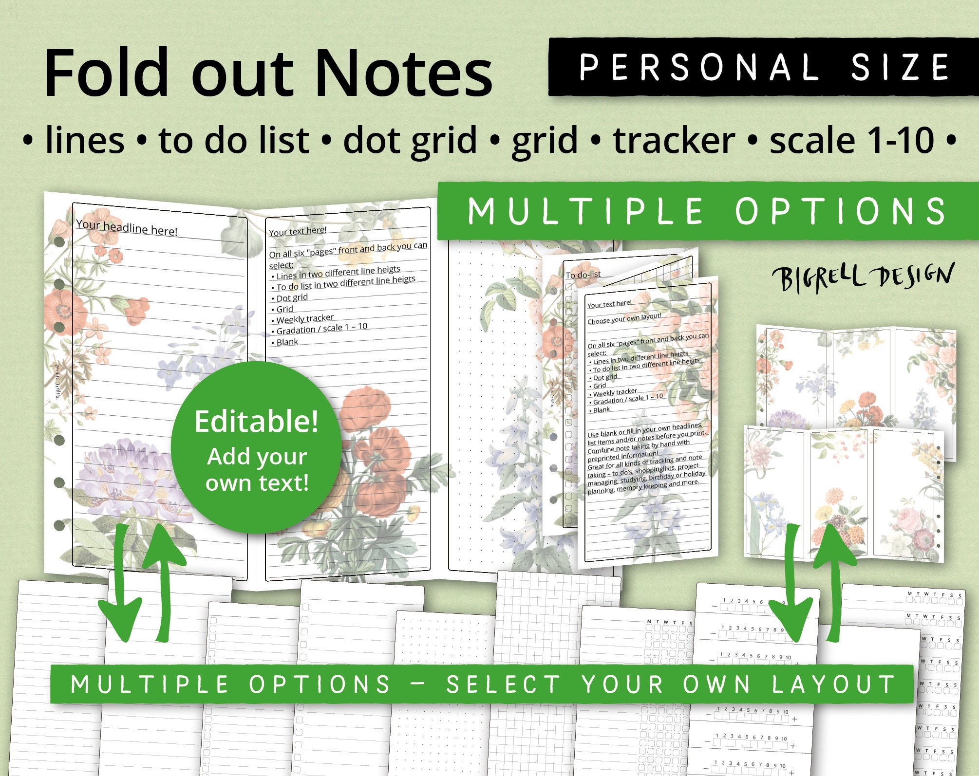 Note Paper. Editable Printable Fold Out Notes, to Do, Grid, Tracker ...