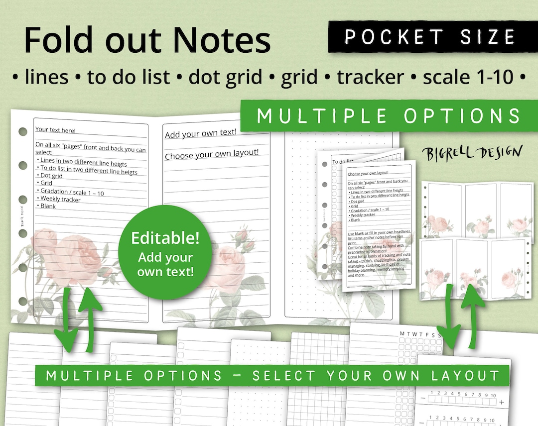 Vintage Rose Note Paper With Multiple Layout Options. Fold Out Planner ...