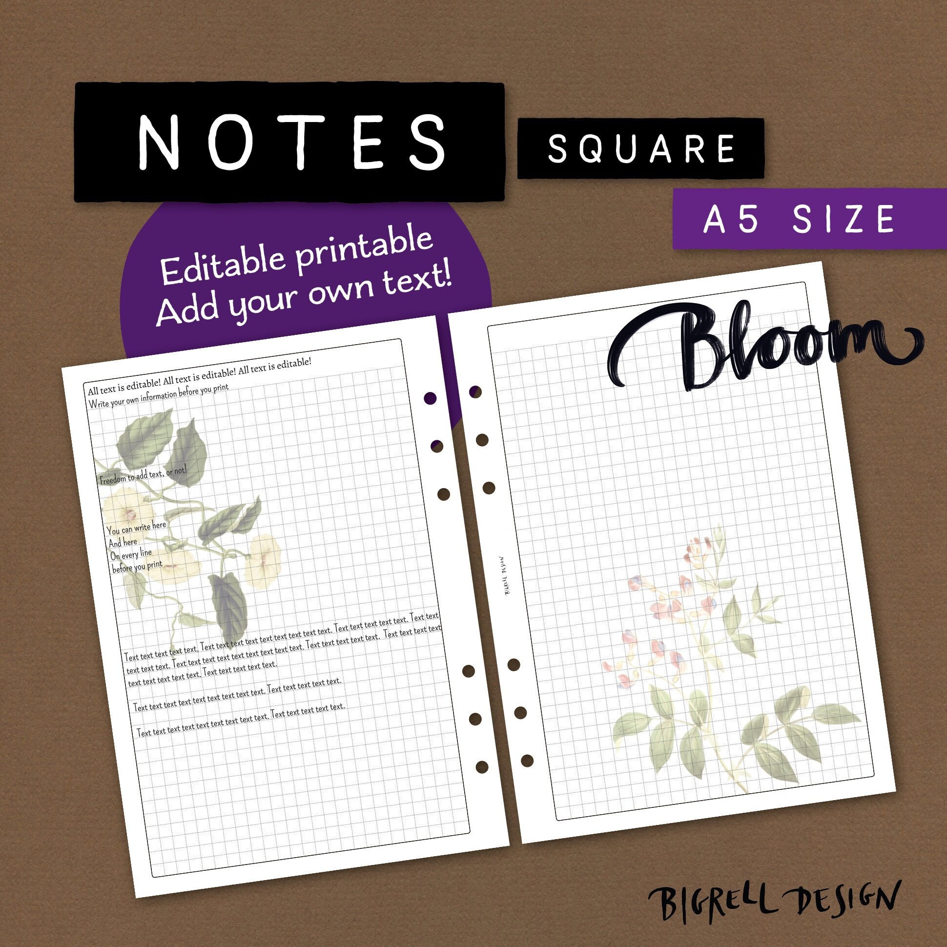 Square Grid Notes. Editable Printable Notepaper and List Making Insert ...