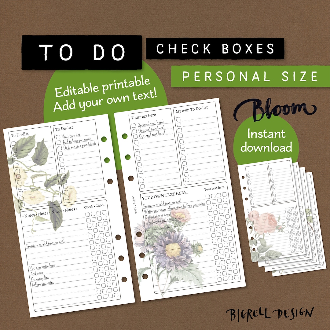 To Do-lists and Tracker With Four Checkboxes. Editable Printable ...