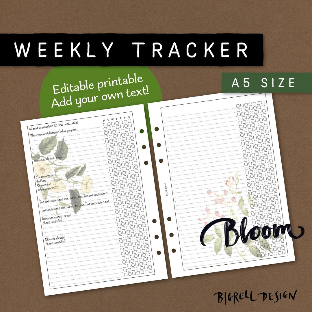 Weekly Tracker. Editable Printable Notepaper and List Making Insert ...
