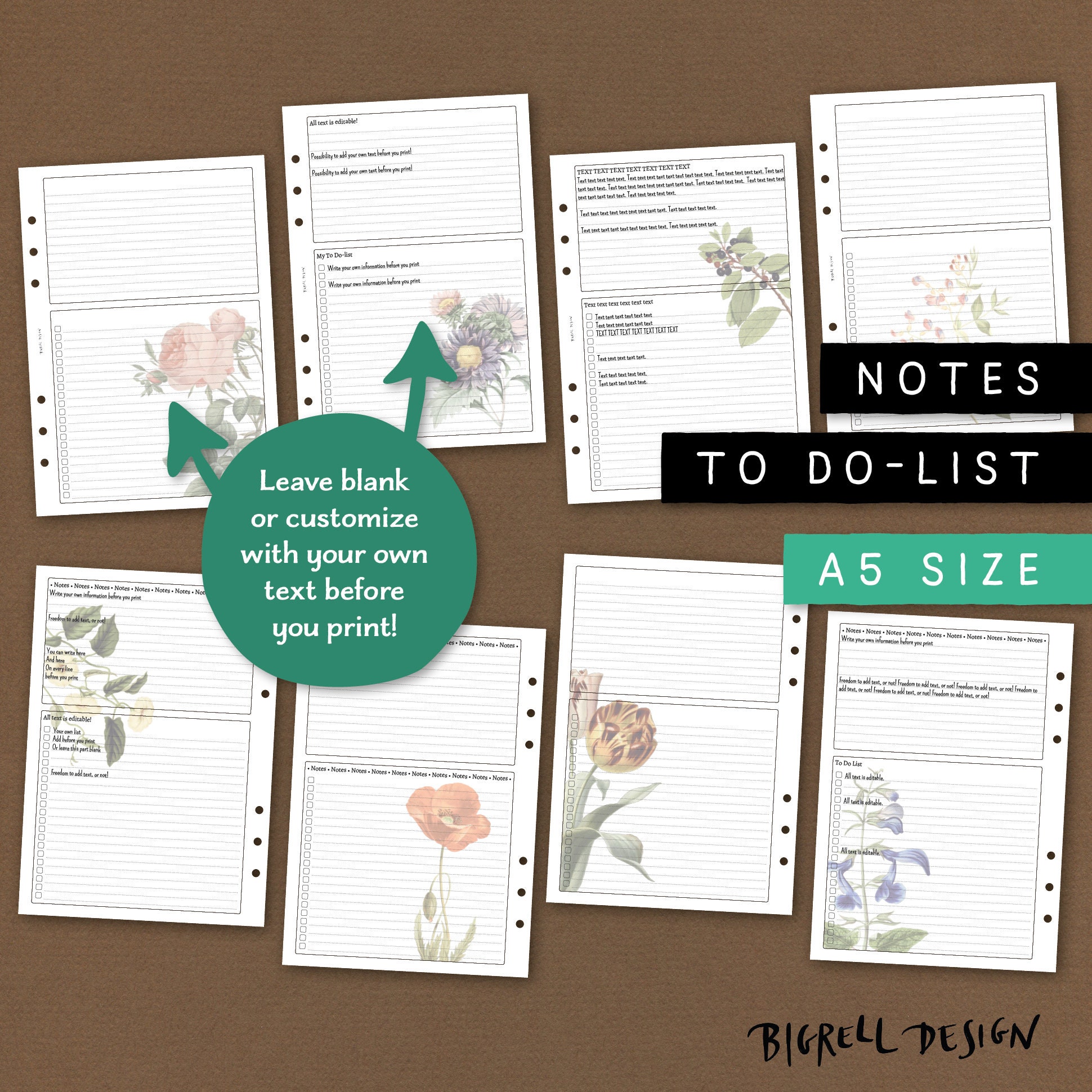 Notes and To do-list. Editable printable notepaper and list | Etsy