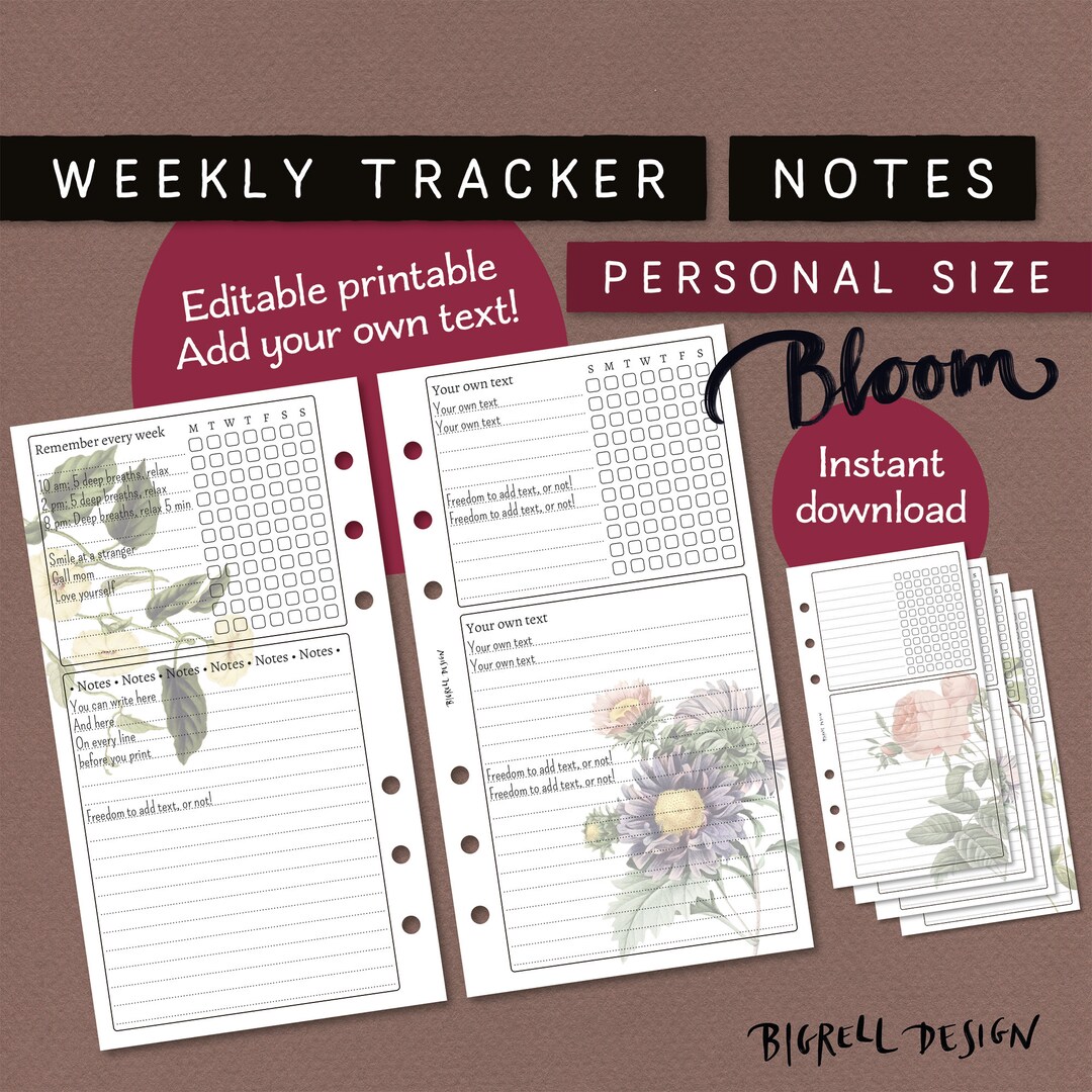 Weekly Tracker and Notes. Editable Printable List Making, Tracking and ...