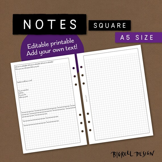 Square Grid Notes. Editable Printable Notepaper and List - Etsy