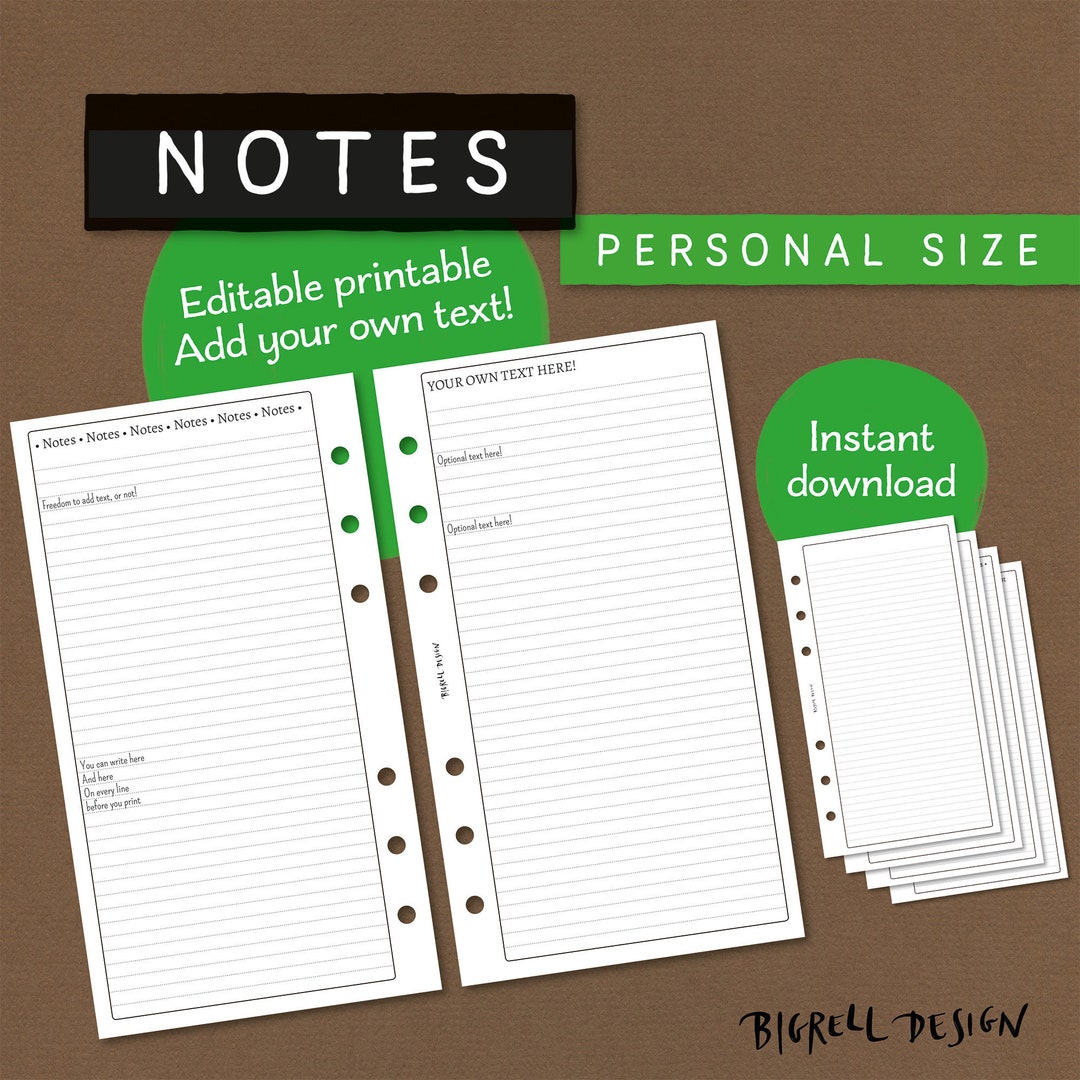 Editable Notepaper. Personal Size. Use Blank or Add Your Own - Etsy