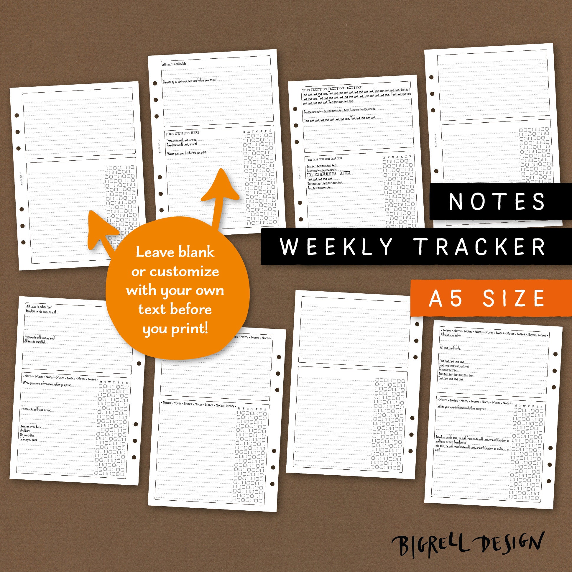 Notes and Weekly Tracker. Editable Printable Notepaper and - Etsy