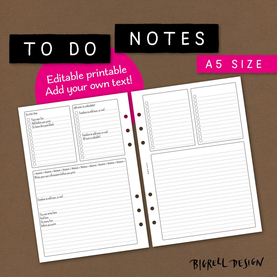To Do Lists and Notes. Editable Printable Notepaper and List Making ...