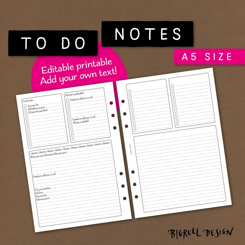 To Do Lists and Notes. Editable Printable Notepaper and List - Etsy
