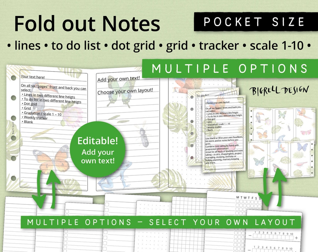 Fold Out Editable Printable Notes. Select Your Own Layout – Multiple ...