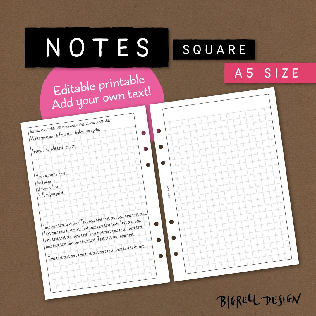 Square Grid Notes. Editable Printable Notepaper and List Making Insert ...